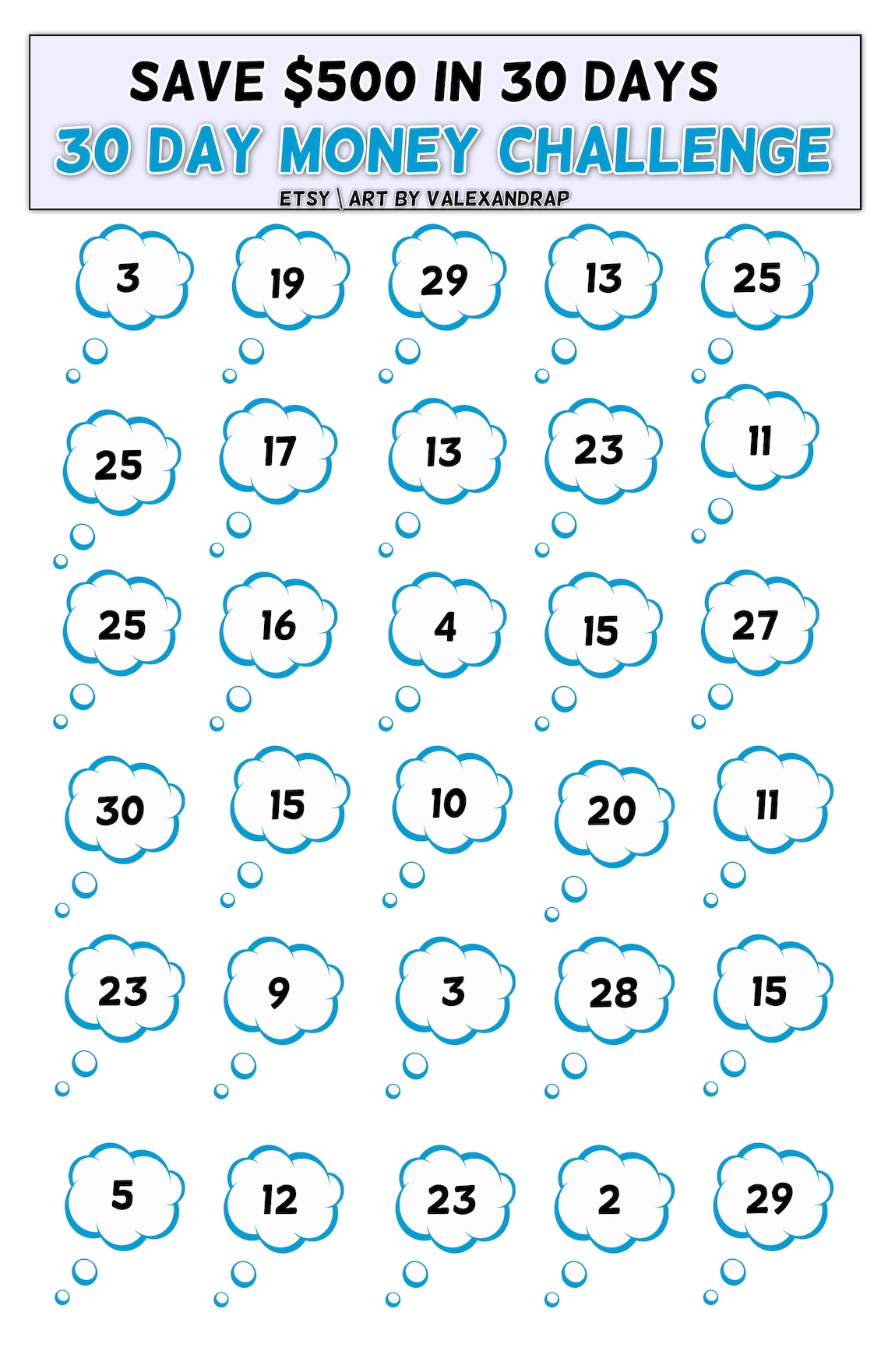 Printable Money Saving Challenge Save 500 in 30 Days 3 Designs Instant ...
