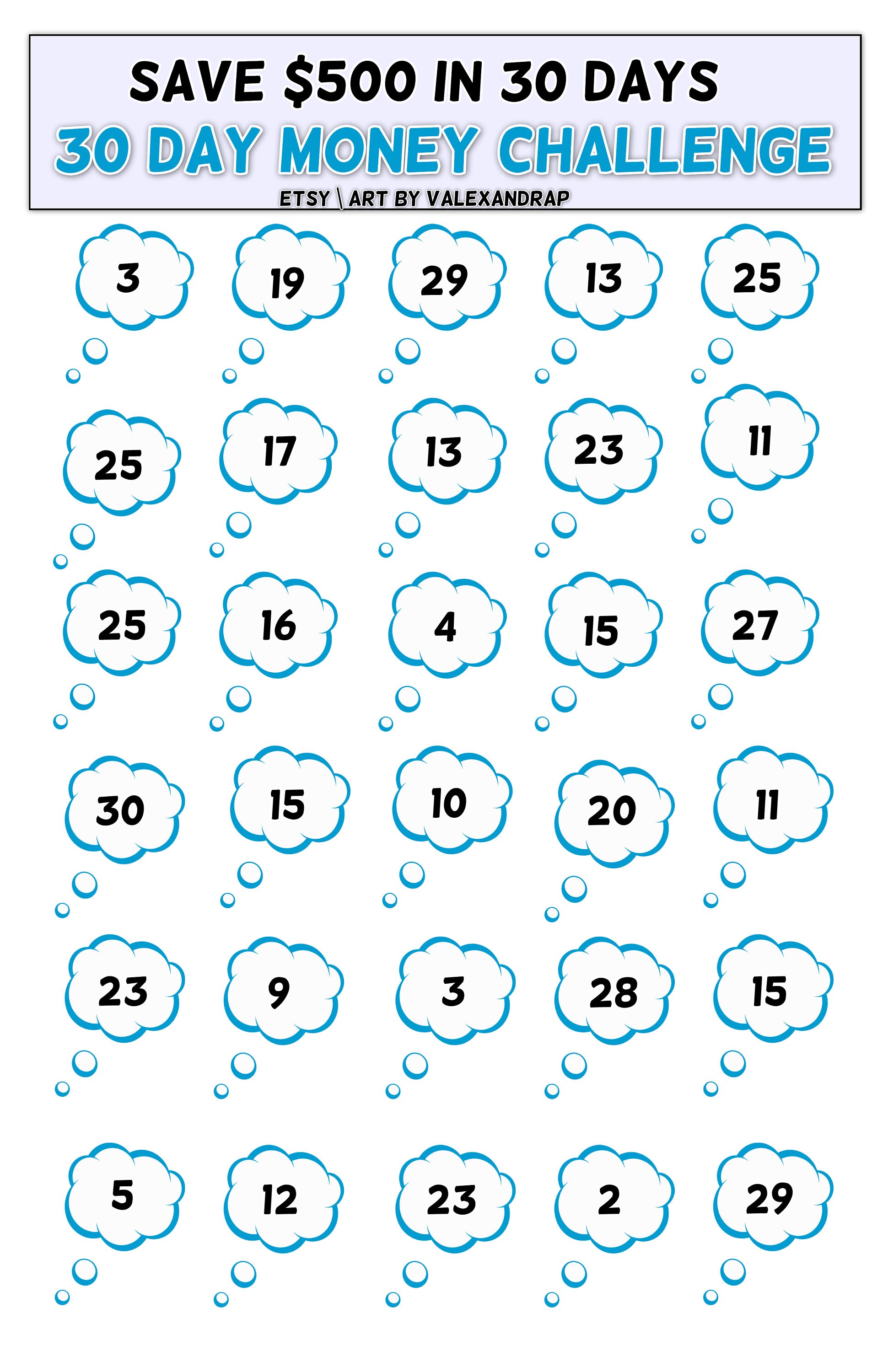 Printable Money Saving Challenge Save 500 in 30 Days 3 Designs Instant ...