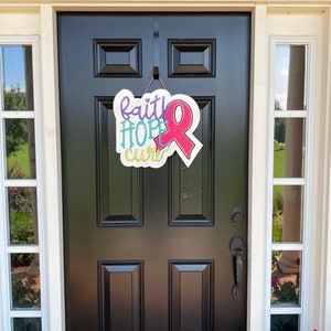 BREAST CANCER Door Hanger, Cancer Awareness Door Hanger, Pink Ribbon ...