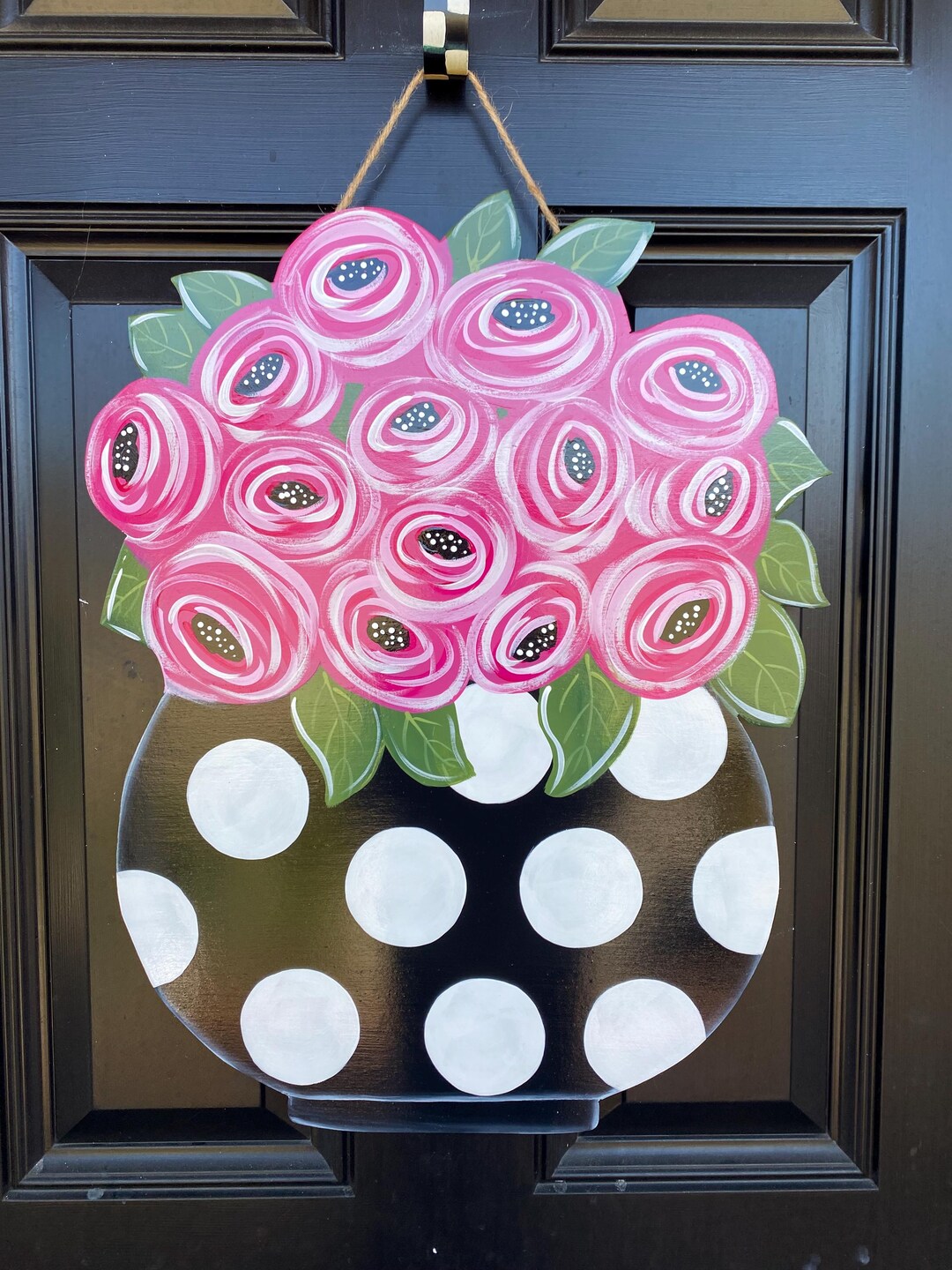 Pink Flowers Door Hanger, Flower Door Hanger, Farmhouse Decor, Fixer ...