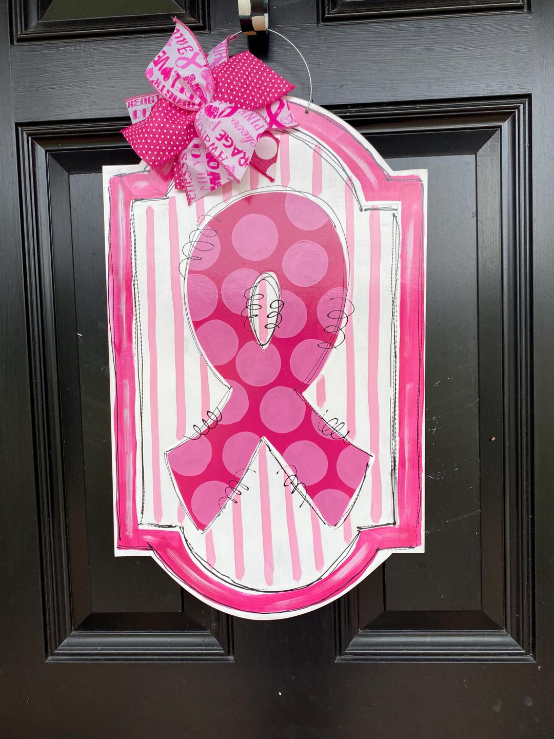 BREAST CANCER Door Hanger, Cancer Awareness Door Hanger, Pink Ribbon ...