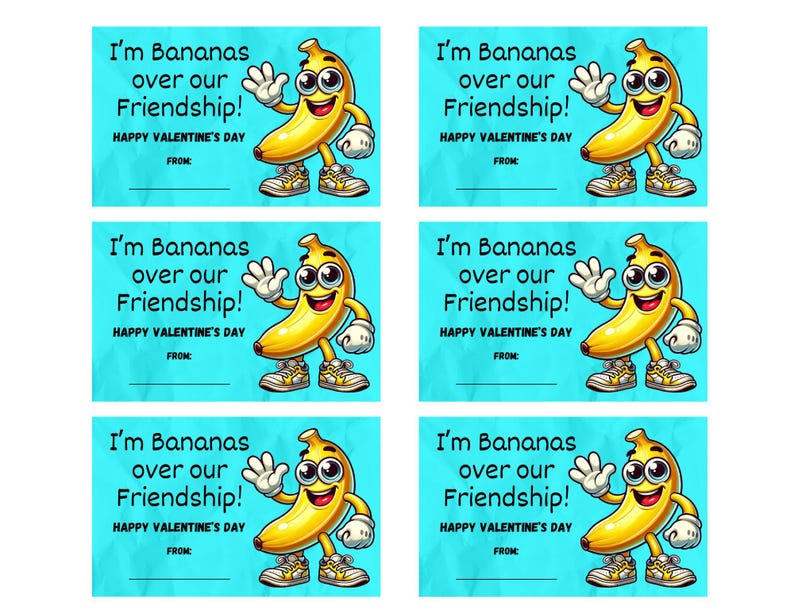 Valentine Banana Card School Classmates 4 X 2.5 Inches Six Valentines ...
