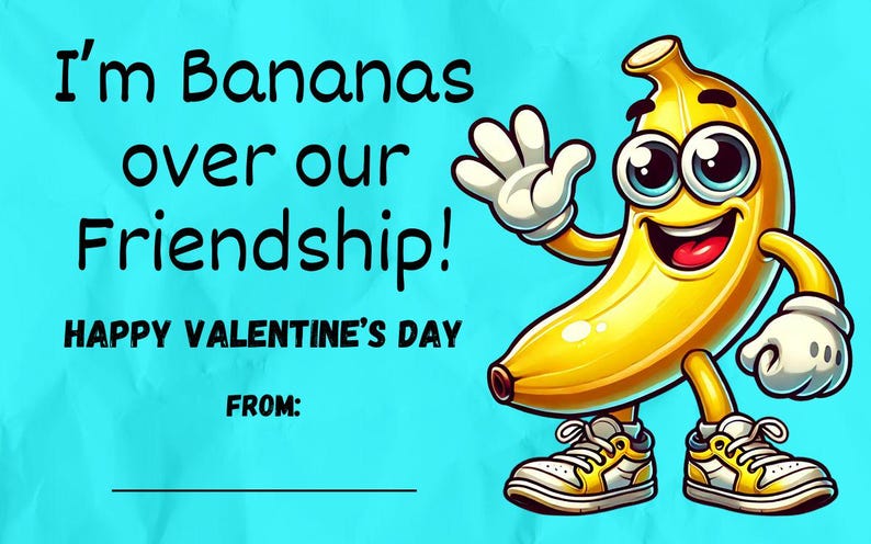 Valentine Banana Card School Classmates 4 X 2.5 Inches Six Valentines ...