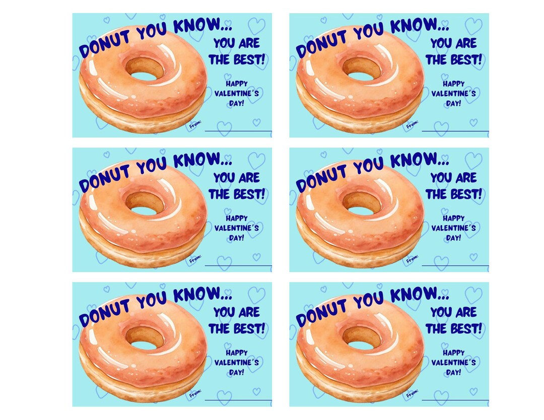 Doughnut Donut Valentine Card for School Classmates 4 X 2.5 Inches Six ...