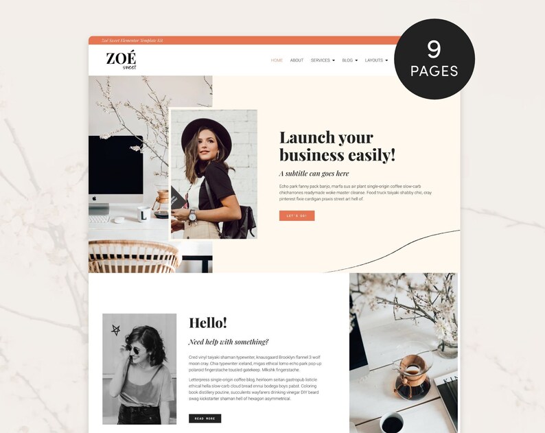 Feminine Wordpress Template Kit Elementor Pro Zoe Sweet For Etsy