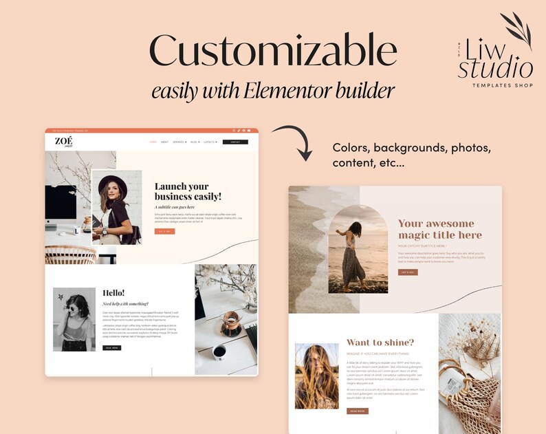 Feminine Wordpress Template Kit Elementor Pro Zoe Sweet For Coaching Business Blogger Podcast