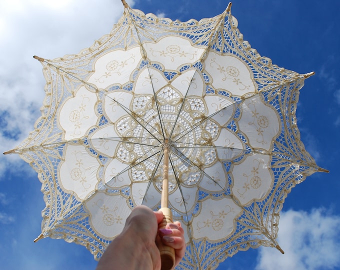 Lace Parasol, Lace Umbrella, 30", Victorian Parasol, Communion Umbrella ...