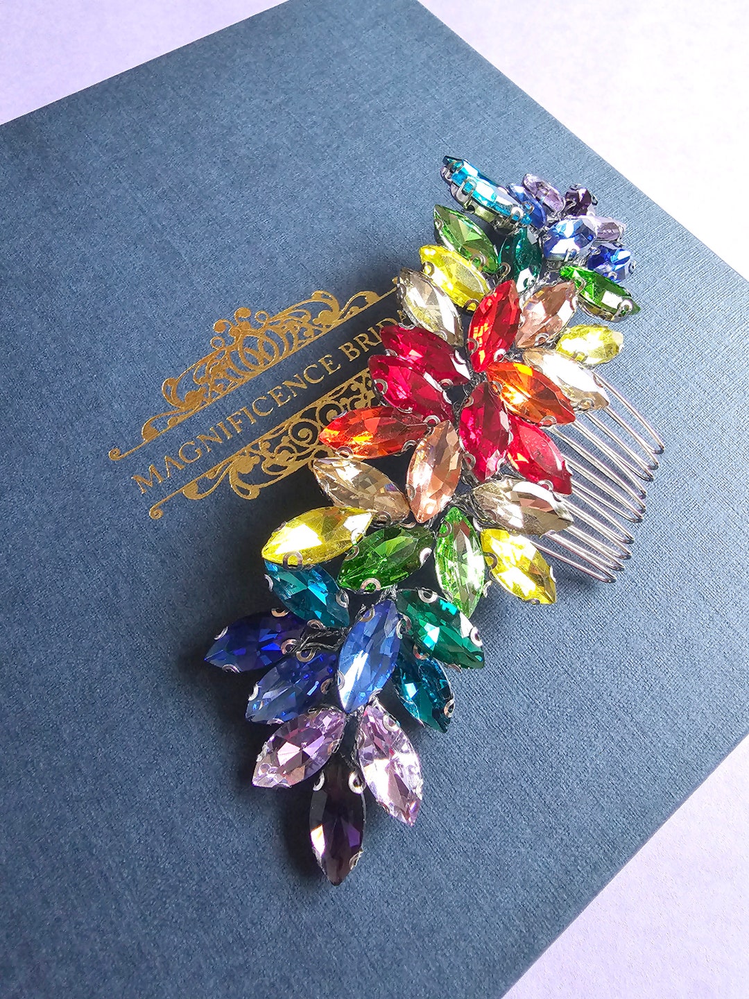 Rainbow Hair Comb, Rainbow Bridal Set, Rainbow Wedding, Pride Wedding ...