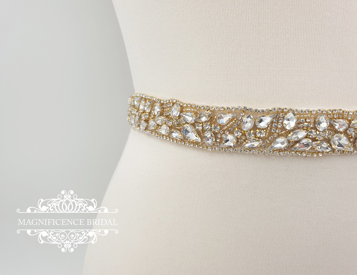 Gold Rhinestone Belt Gold Belt Gold Wedding Belt Bridal - Etsy