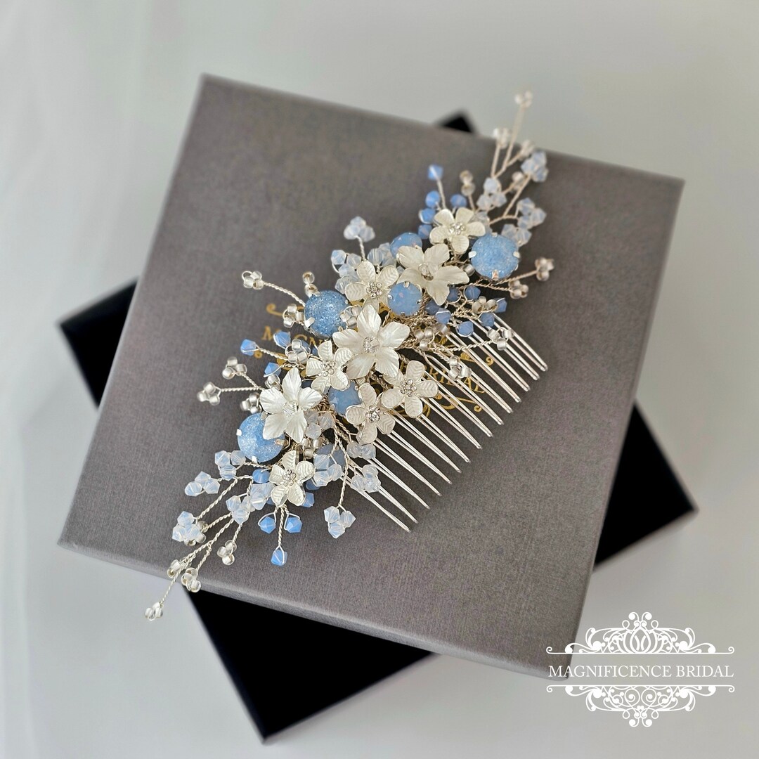 Opal Hair Comb, Air Blue Swarovski, White and Blue Comb, Blue Bridal ...