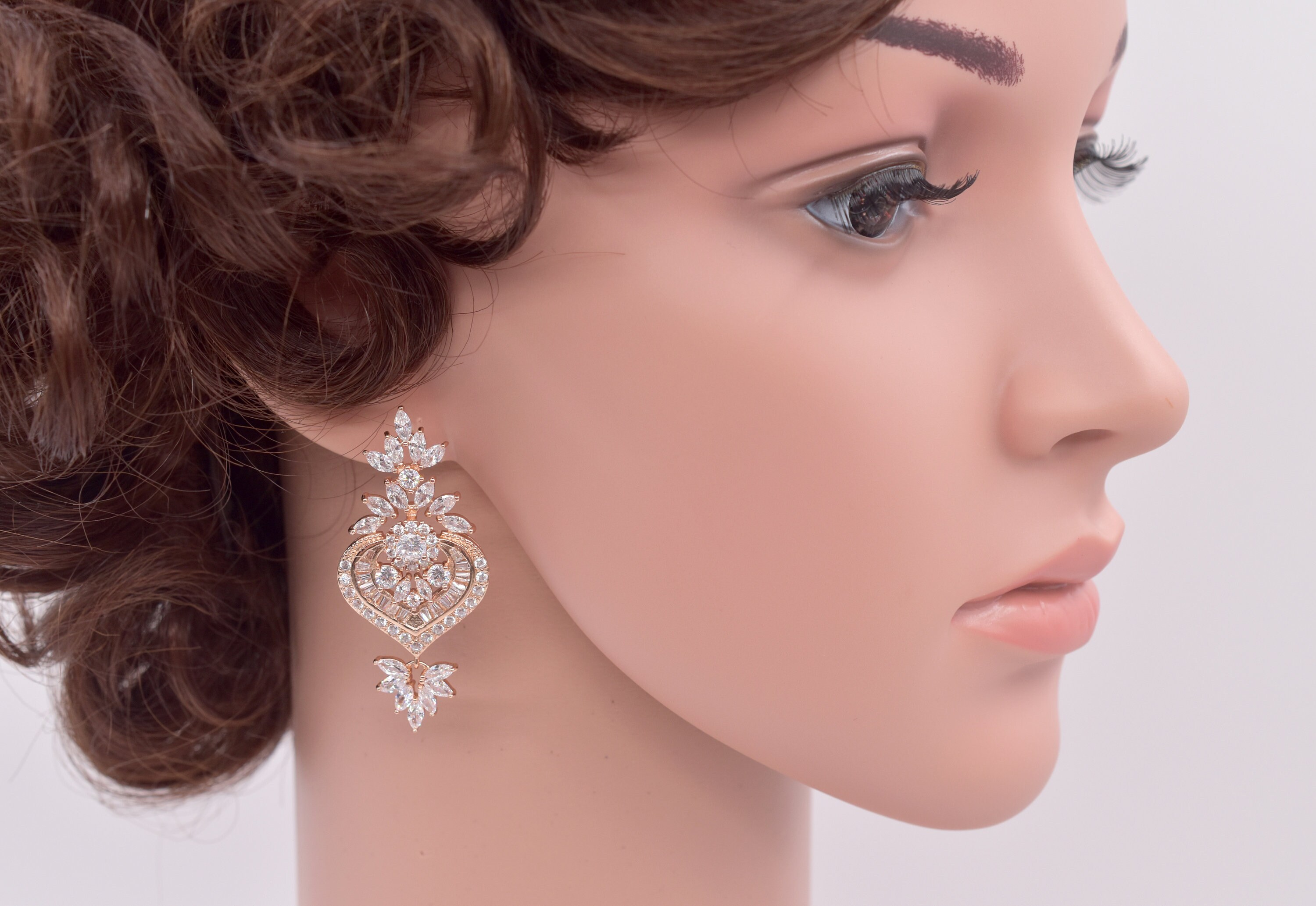 Rose Gold Bridal Earrings Rose Gold Jewelry Bridal CZ Earrings Rose