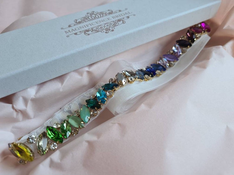 Rainbow Skinny Rhinestone Pride Belt AOIFE - Etsy