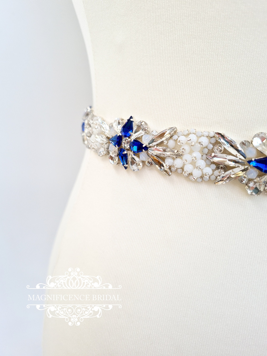 Royal Blue Crystal Wedding Bridal Belt DANI - Etsy UK