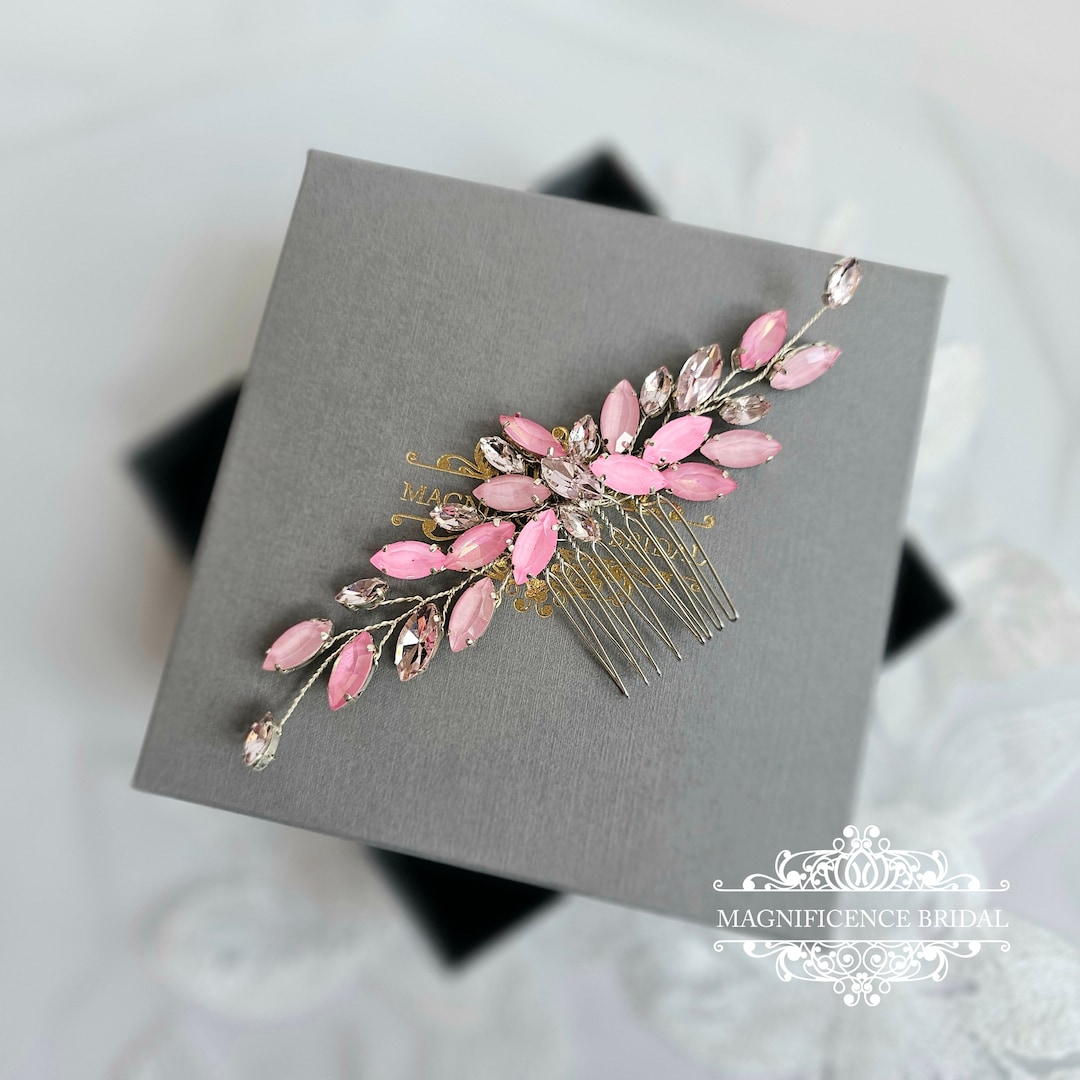 Pink Bridal Headpiece, Pink Crystal Hair Comb, Pink Hair Jewelry ...