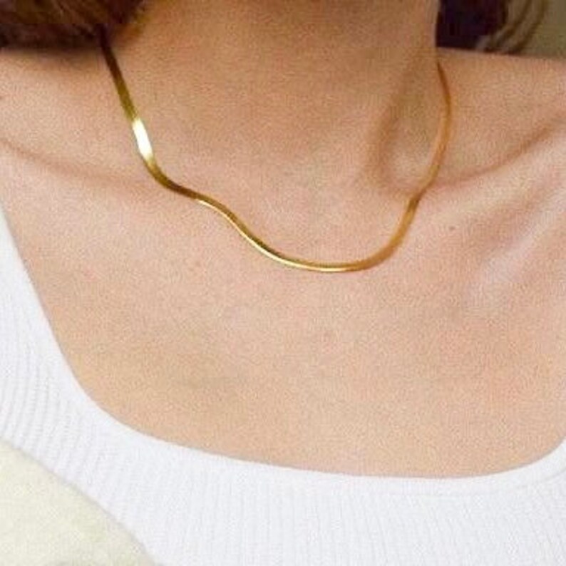 18K Shiny Gold Snake Chains Wide Snake Chains Herringbone | Etsy