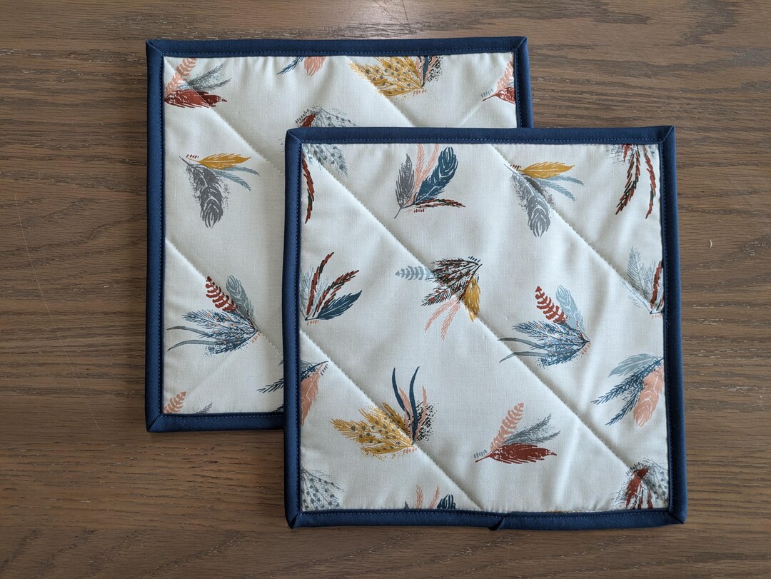 Cream With Feathers Quilted Hotpads Set of 2 - Etsy