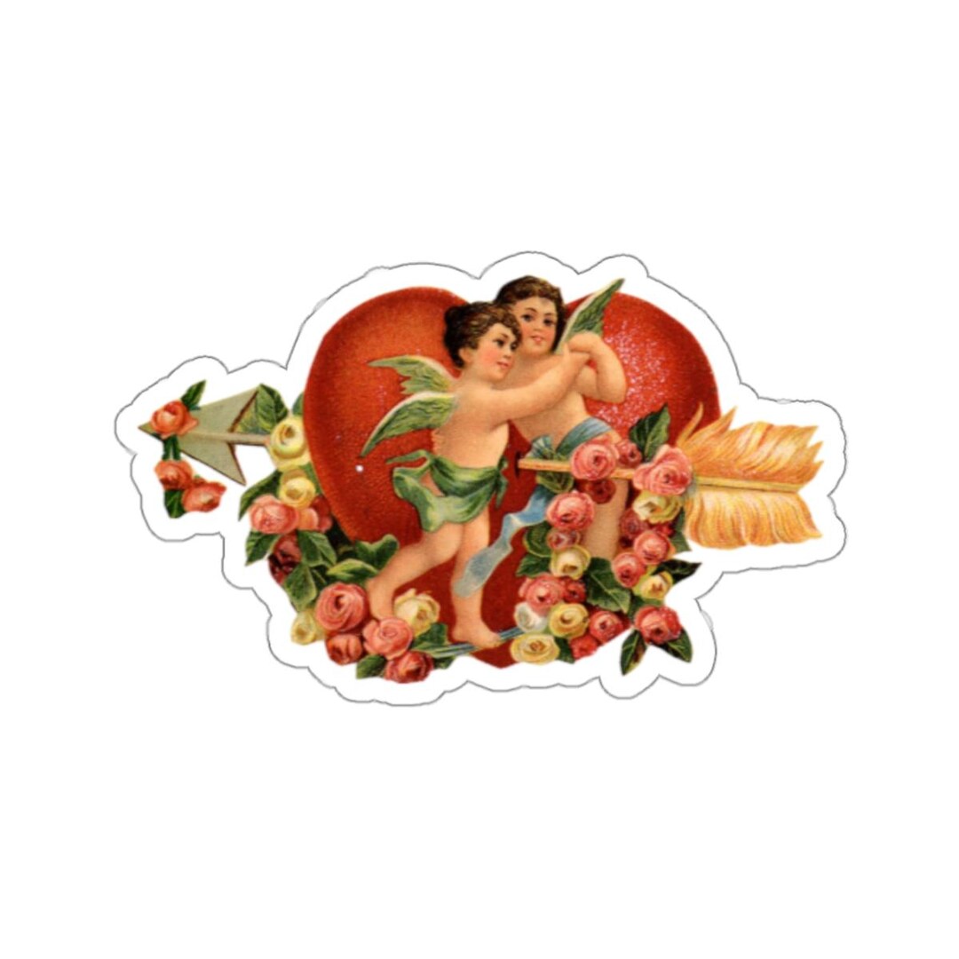 Victorian Cupids Arrow Heart With Roses Kiss-cut Stickers, Love Sticker ...