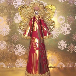 11 3/4" Red and Gold Angel Tree Topper, Christmas Angel, Angel ...