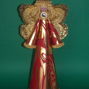 11 3/4" Red and Gold Angel Tree Topper, Christmas Angel, Angel ...