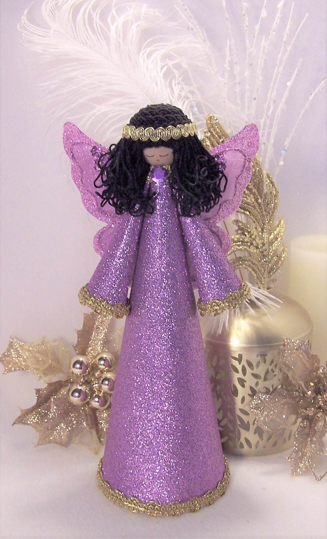 African American Lilac/lavender Angel Tree Topper, 11 1/4" Decorative ...