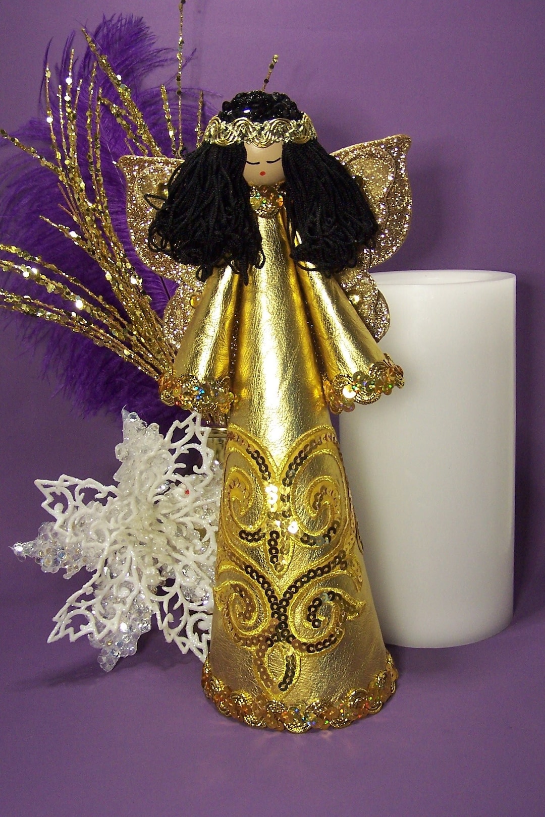 African American Angel, Tree Topper, Mantel Decoration, 11 1/2