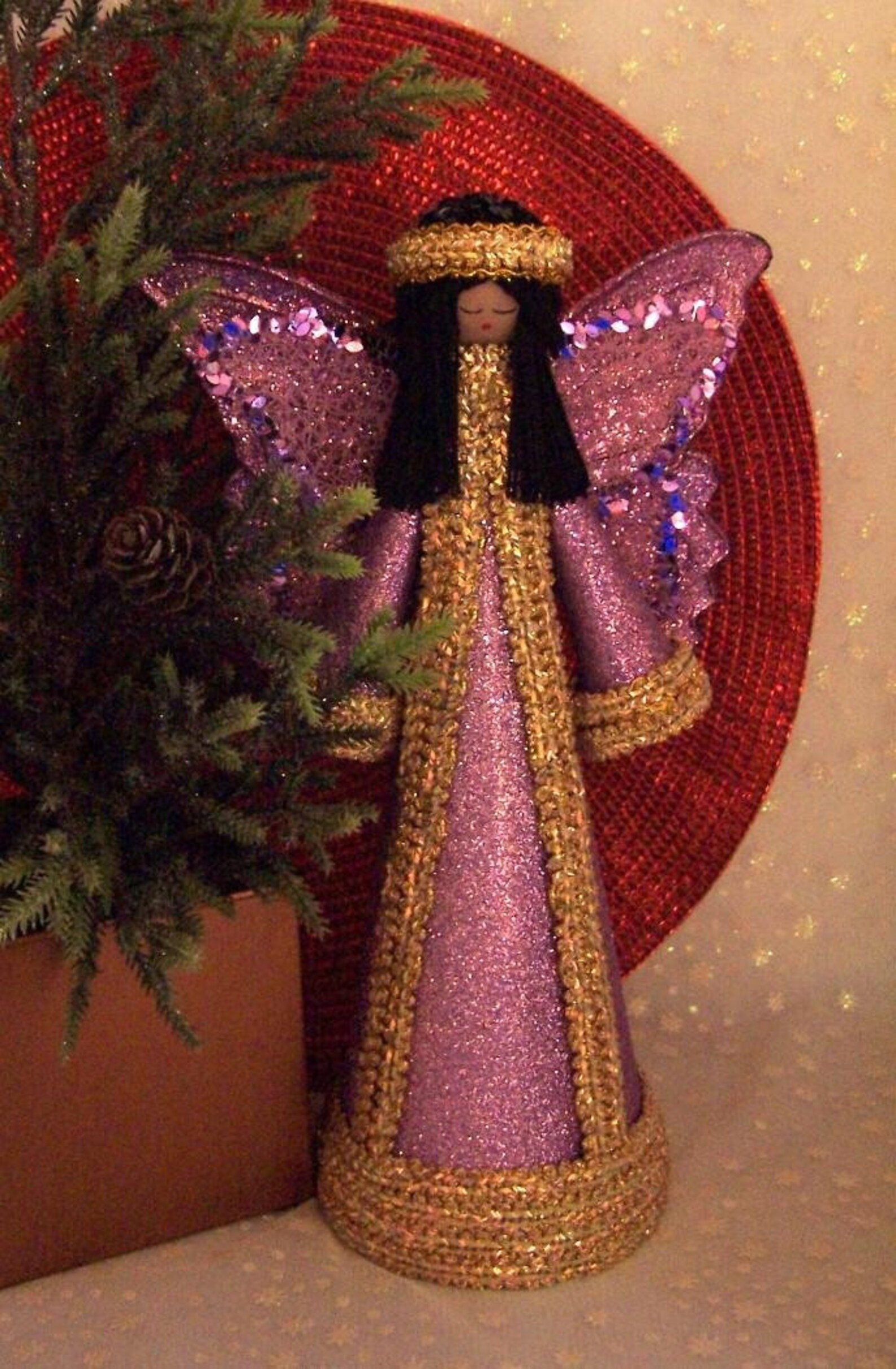 Handmade Lilac Glitter Angel Tree Topper, Classic Christmas Decoration ...