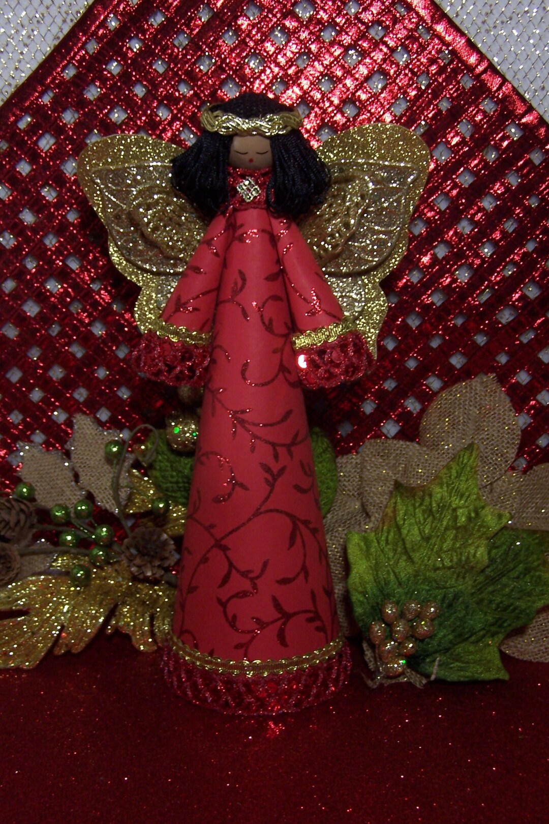 African American Angel, 121/4" Red Angel Tree Topper, Christtmas ...