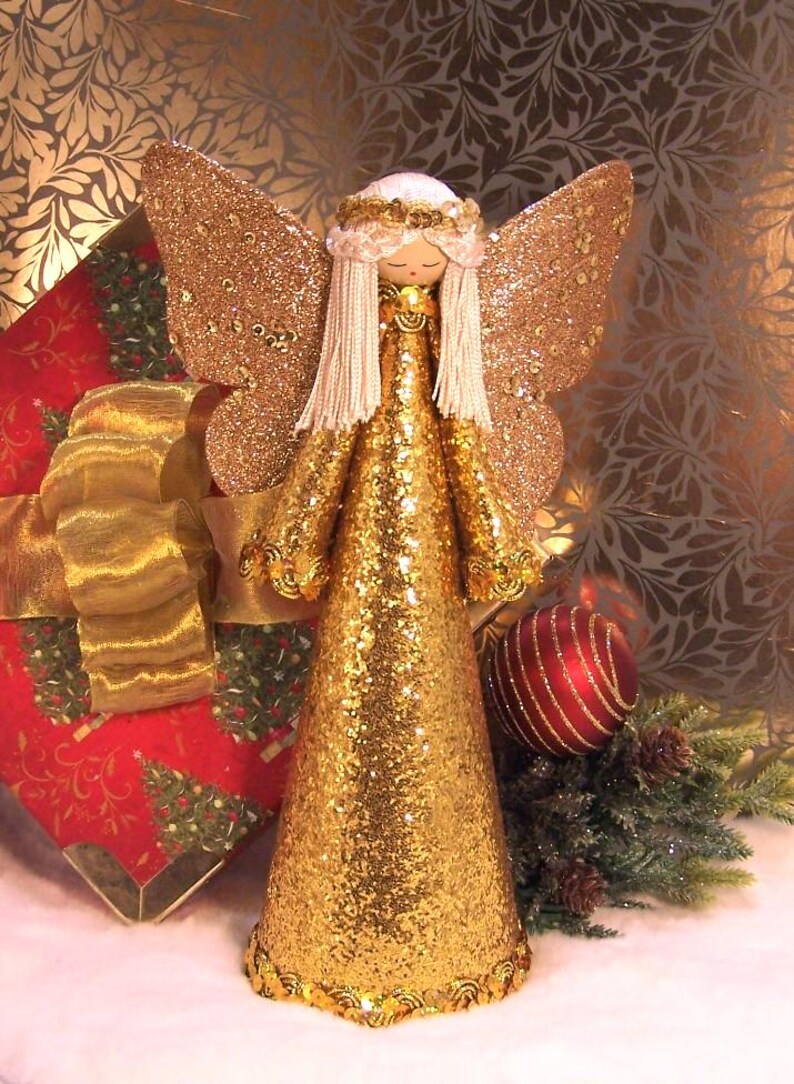 Gold Angel, Tree Topper, 11.5" Christmas Ornament, Holiday Gift, Mantel ...