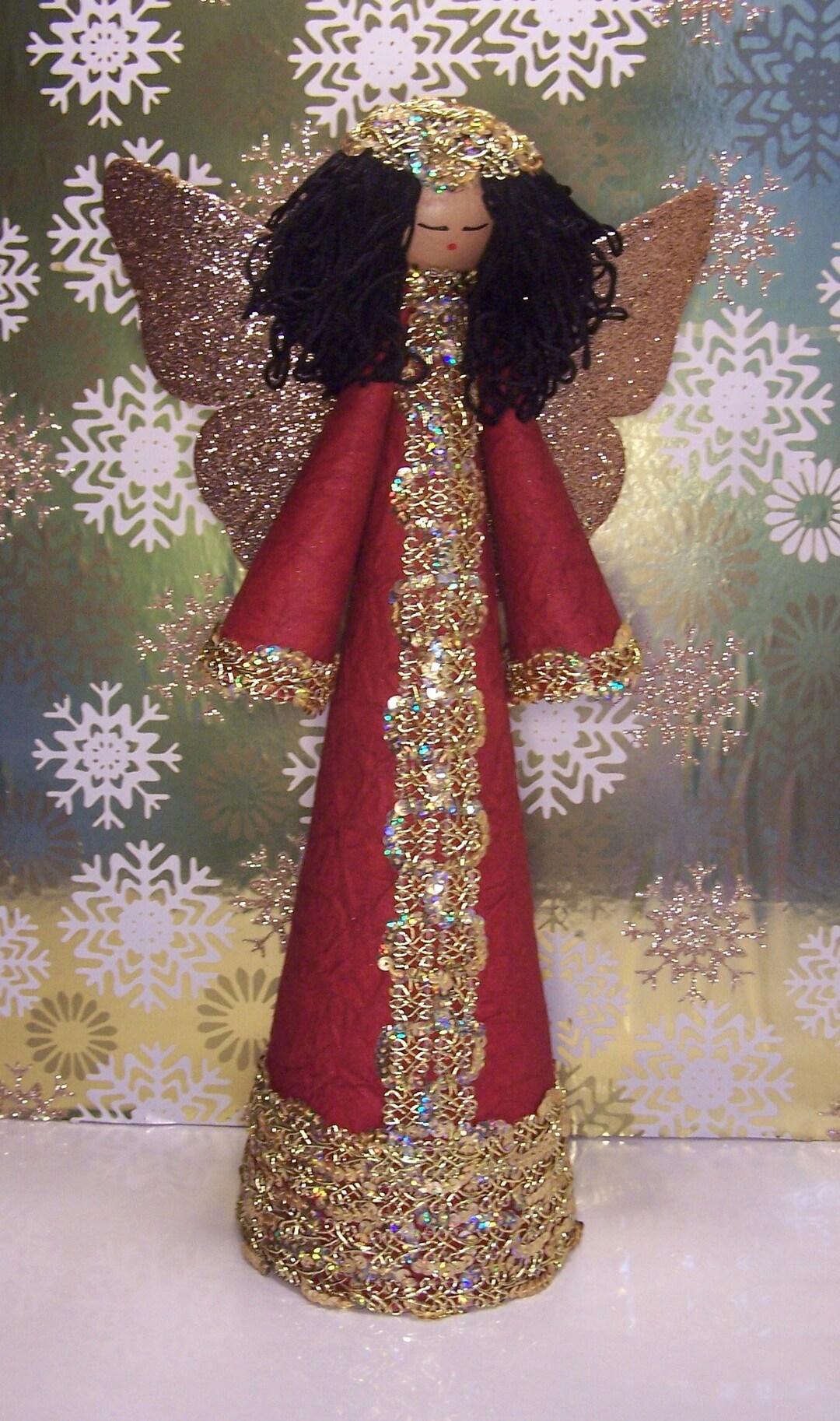 African American Red Angel, 12 1/4 , Gold and Red Christmas Angel ...