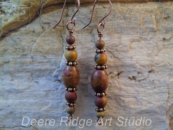 Red Creek Jasper Earrings Wire Wrapped Earrings Etsy
