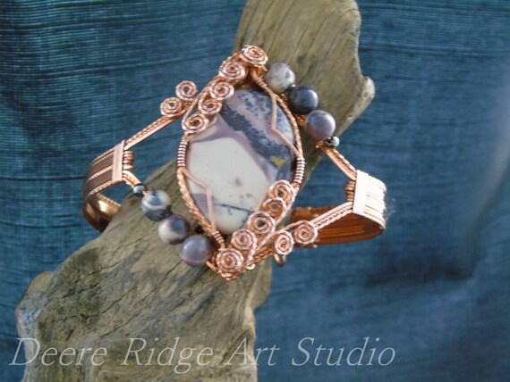 Copper Bracelet Wire Wrap Jasper Cuff Wire Weave Jasper | Etsy