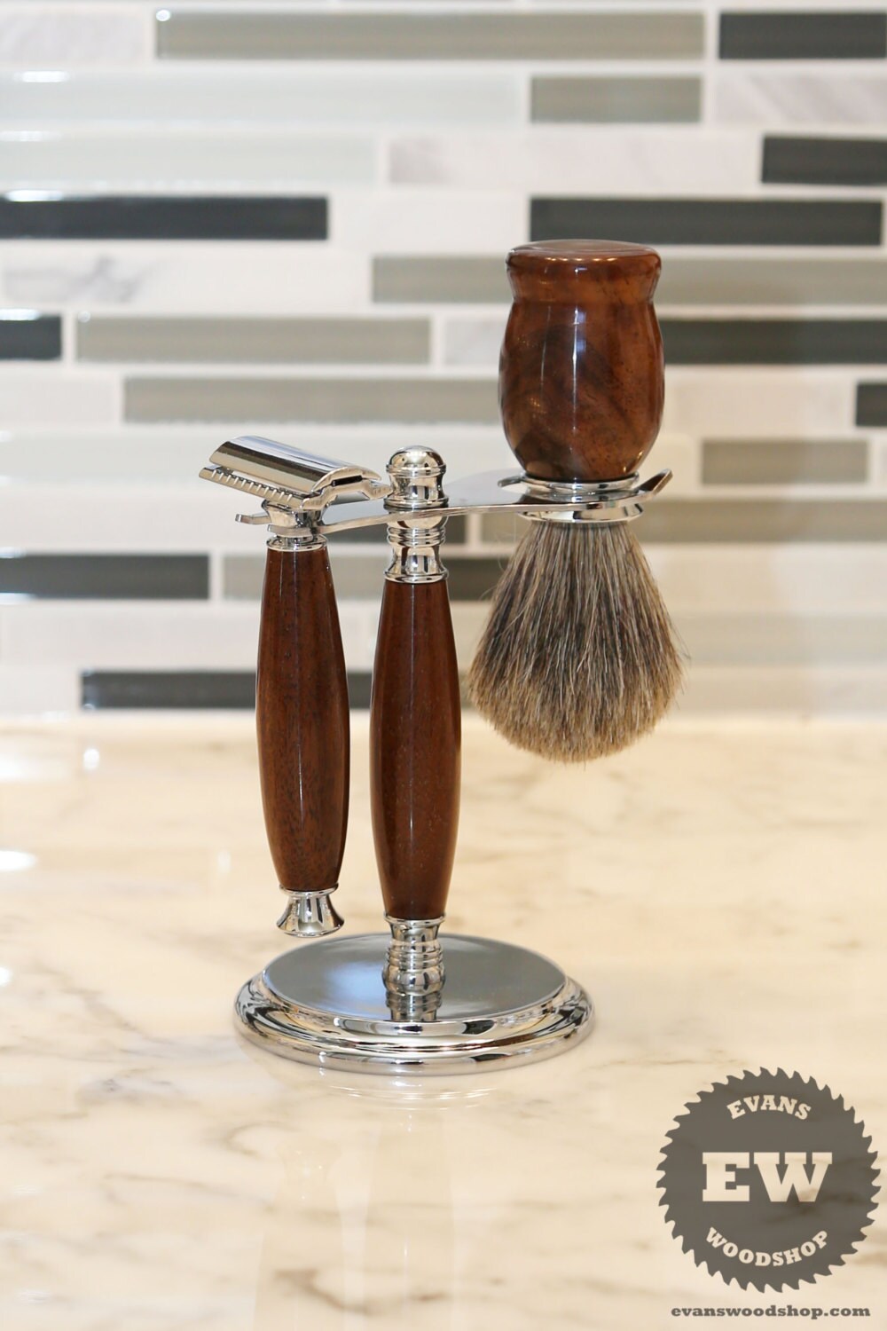 Men's Shaving Kit - Walnut - Handmade Shaving Set With Shaving Stand ...