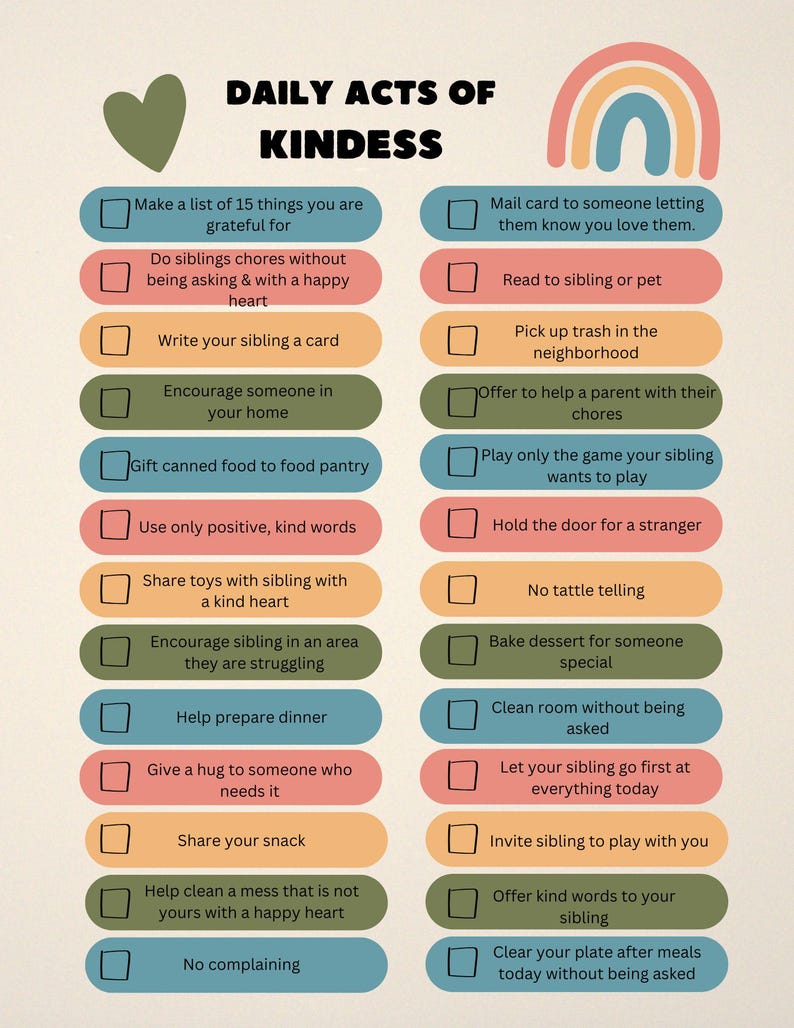 Daily Acts of Kindness for Kids/siblings - Etsy