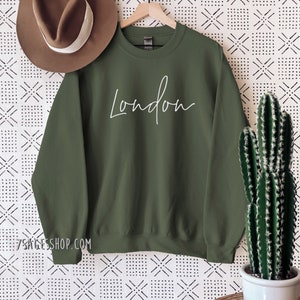 London Sweatshirt, London Cursive Script Crewneck, England Sweatshirt ...