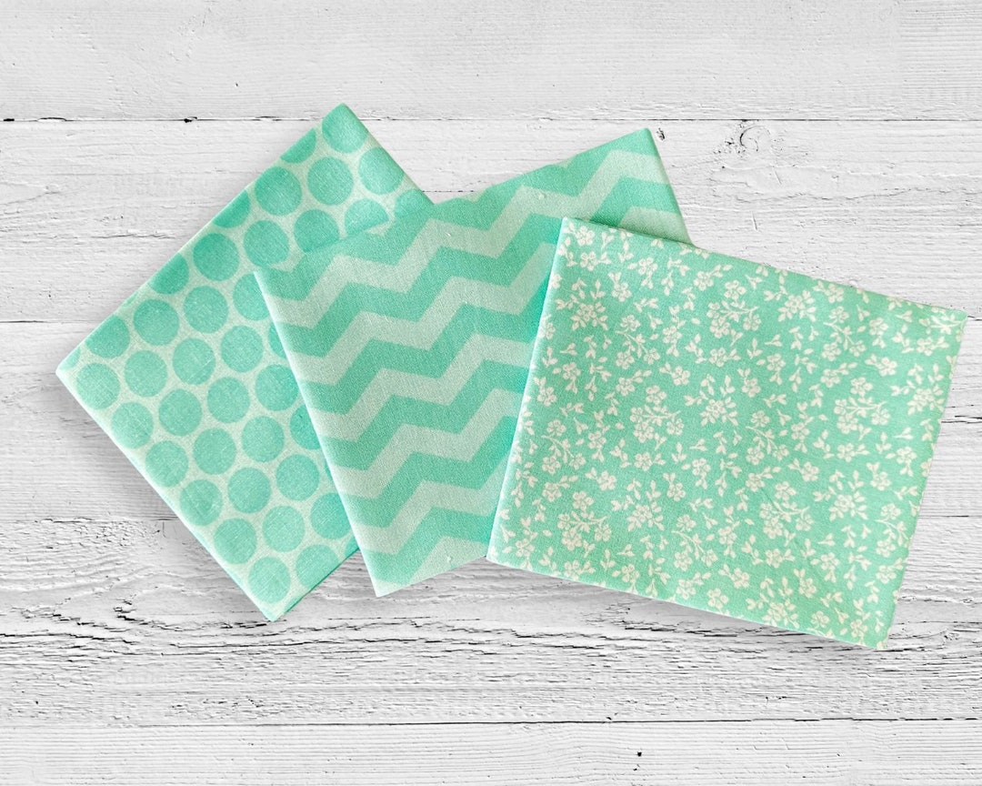 Teal Green Cotton Fat Quarter Bundle: Chevron, Dots, Floral Prints - Etsy
