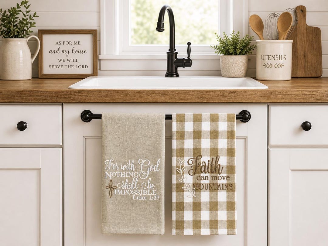 Embroidered Buffalo Plaid Kitchen Towel Set: Farmhouse Decor - Etsy