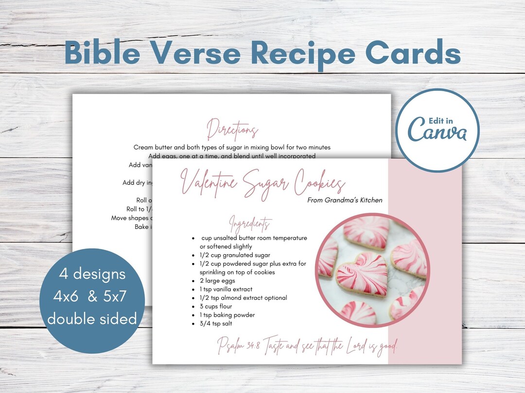 Editable Recipe Cards With Bible Verses and Photos, Set of 4 Designs in ...
