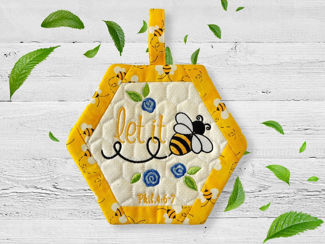 Embroidered Bumble Bee Pot Holder: Christian Kitchen Decor, Bee Lover ...