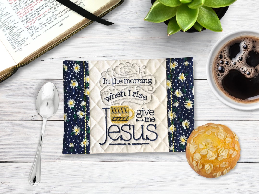 Christian Mug Rug Embroidered With Give Me Jesus, Yellow and White ...