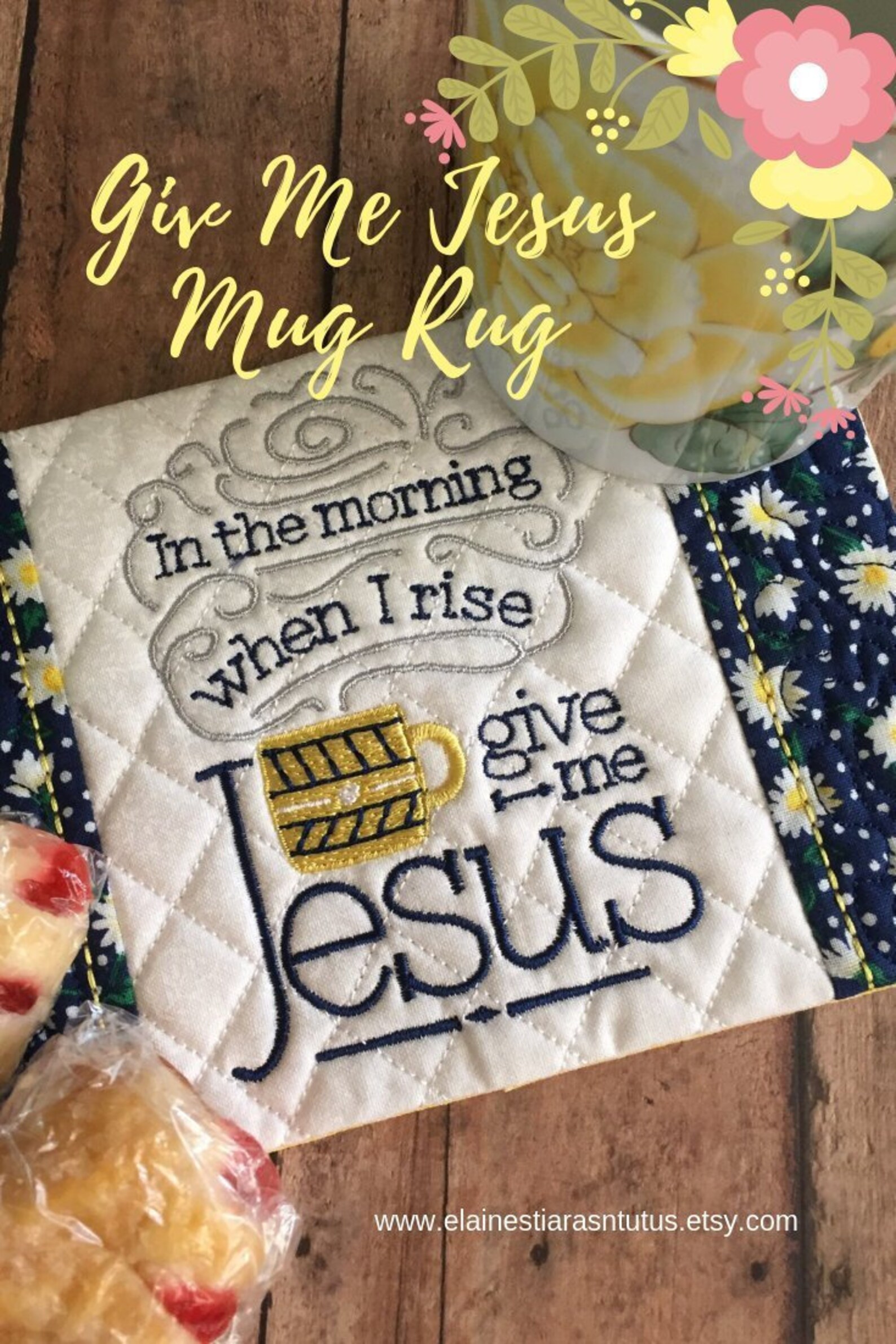 Christian Mug Rug Embroidered With Give Me Jesus Yellow and | Etsy