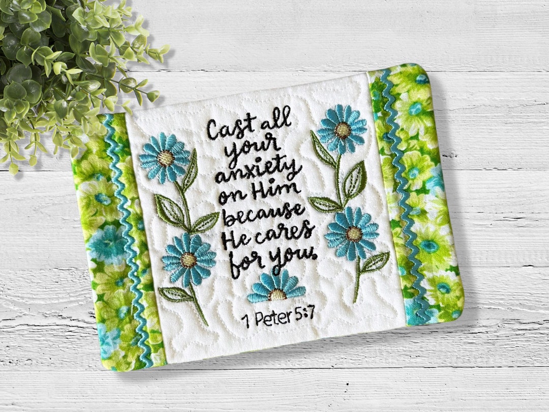 Bible Verse Mug Rug, Cast All Your Anxiety on Him, 1 Peter 5:7 ...