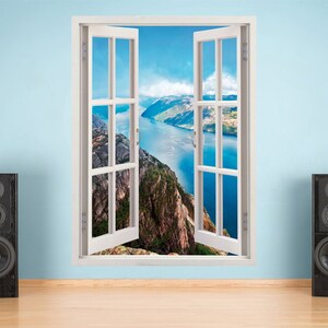Nature Wall Decal Vertical 3D Window, Cliff Wall Sticker Home Decor ...