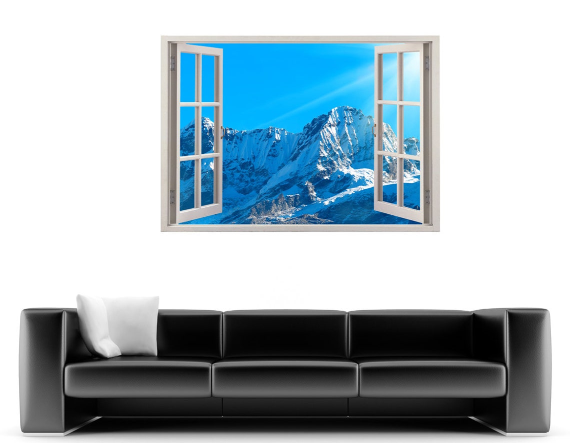Mountains Wall Stickers 3d Window Snow Mountain Decals for | Etsy