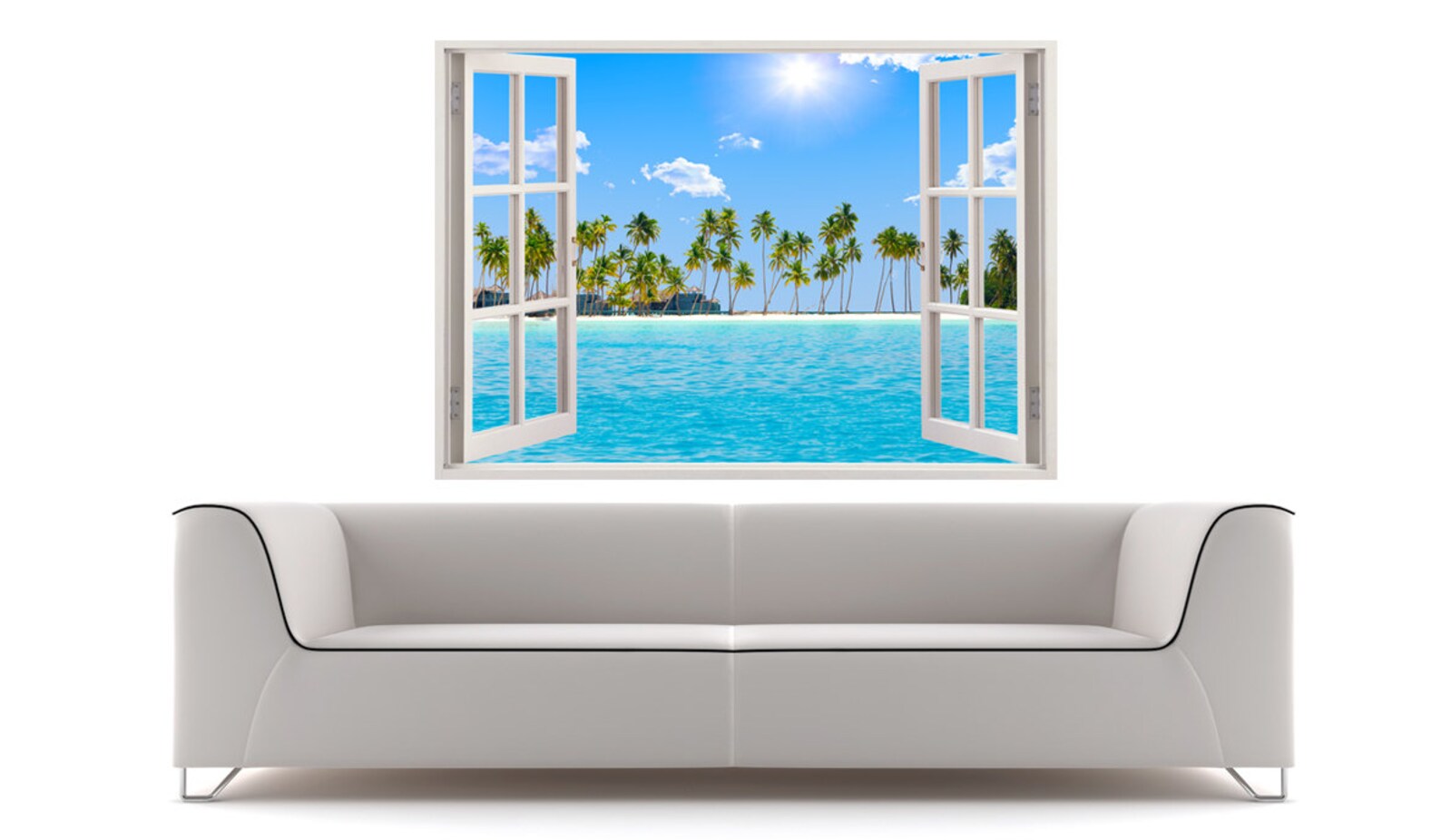 Beach Wall Decal 3D Window Tropical Beach Wall Art Palm Tree - Etsy