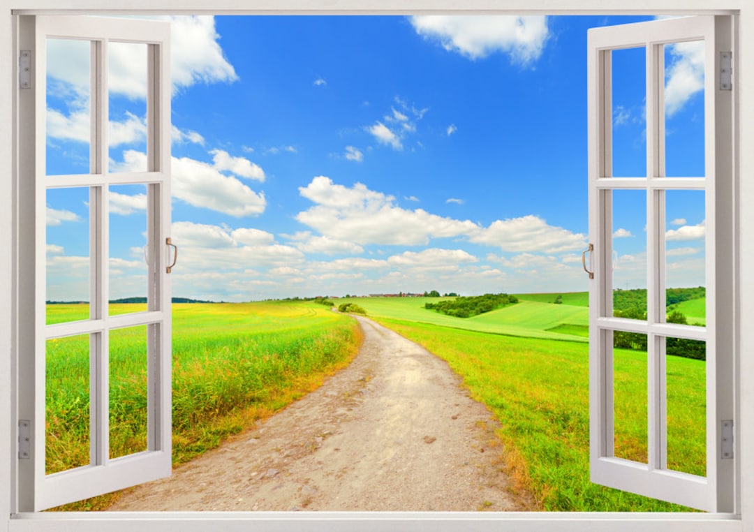 Green Grass Wall Sticker 3D Window Colorful Road Village Wall - Etsy