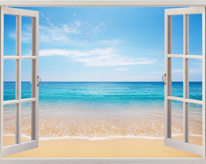 Beach Wall Sticker 3D Window, Tropical Sea Wall Decal for Home Decor ...