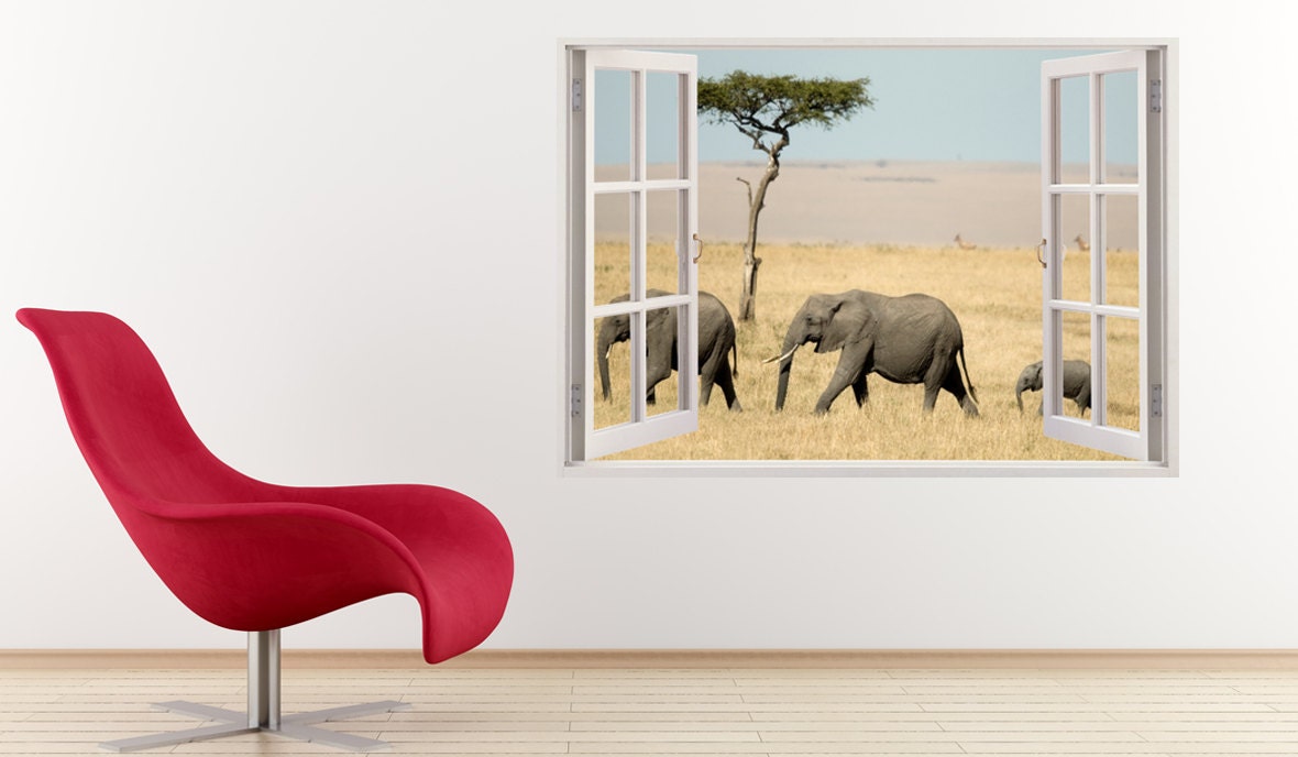 Elephants Wall Sticker 3D Window for Kids Children Room - Etsy