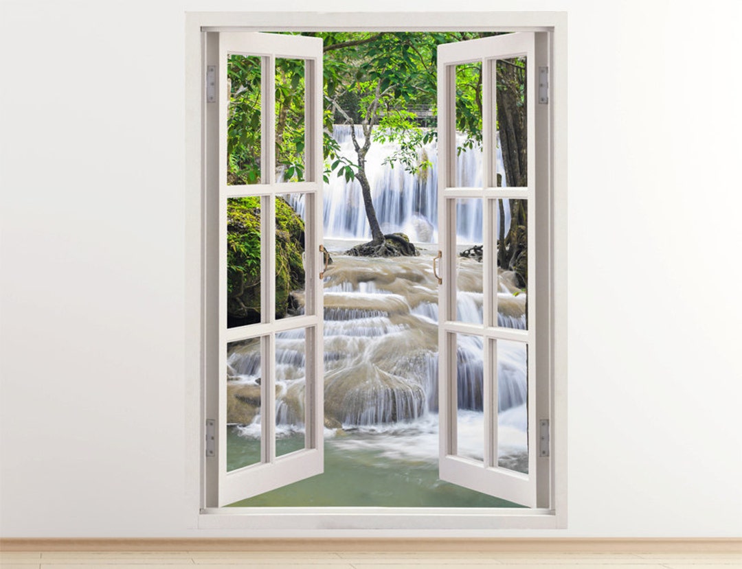 Waterfall Wall Decal Vertical 3D Window, Waterfall Wall Sticker for ...