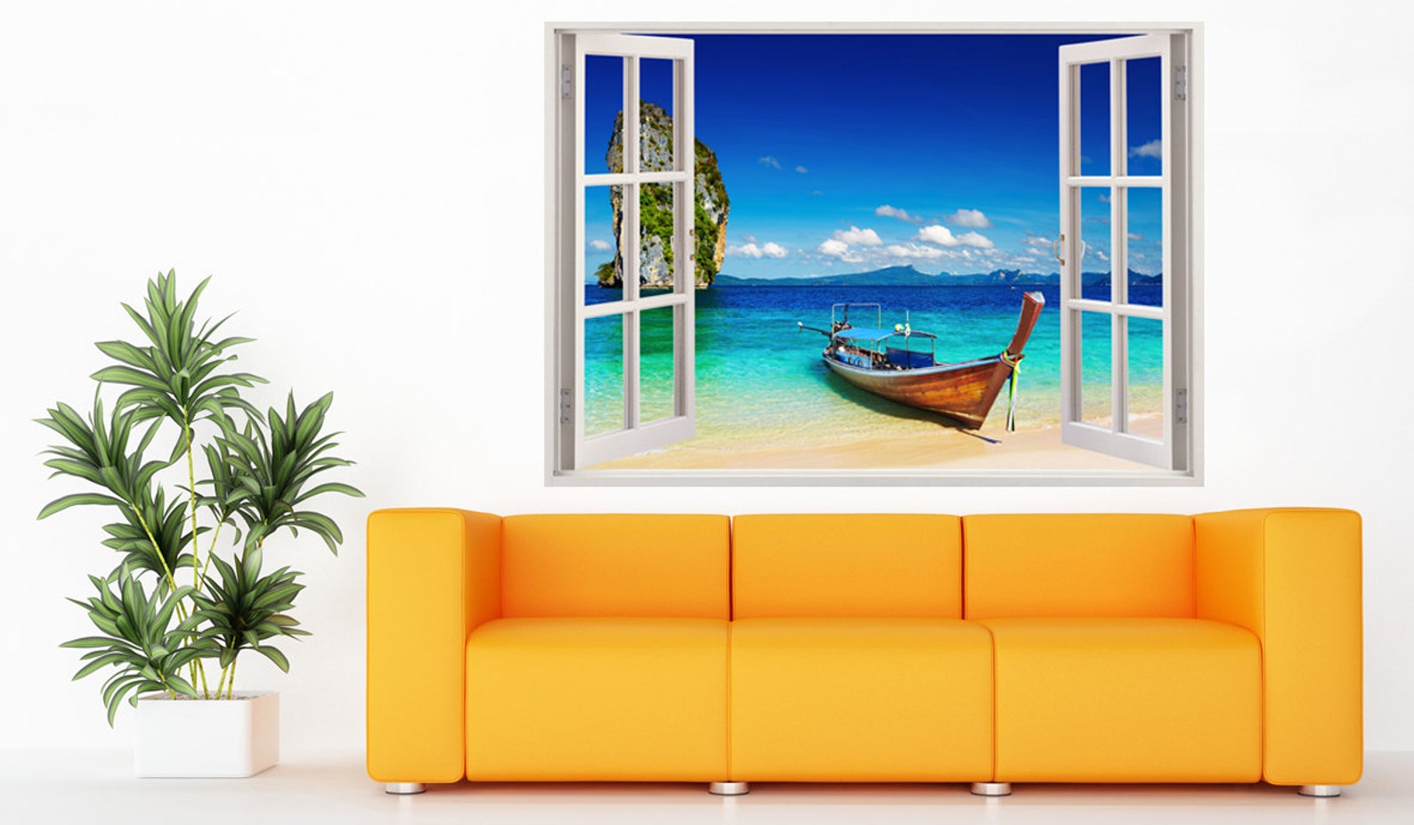 Tropical Beach Wall Sticker 3D Window Boat Wall Decal for - Etsy
