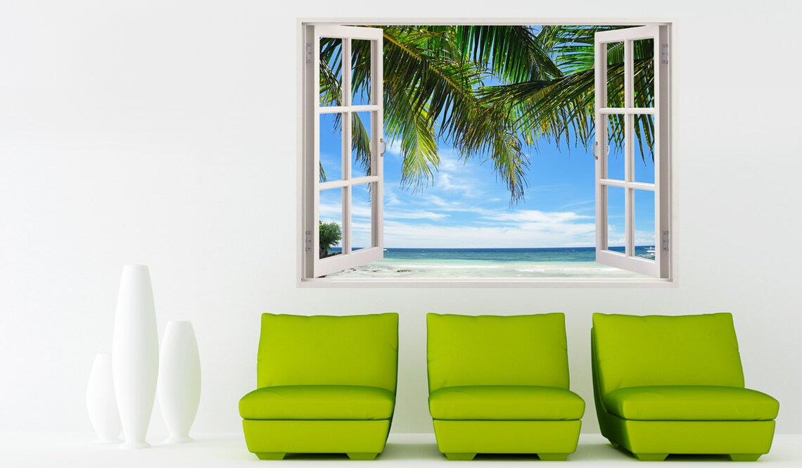 Beautiful Beach Wall Decal 3D Window Island Beach Wall Decals - Etsy